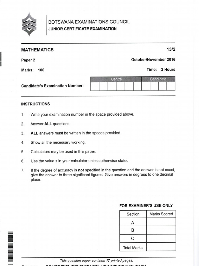 Mathematics PP2 2016 | PDF