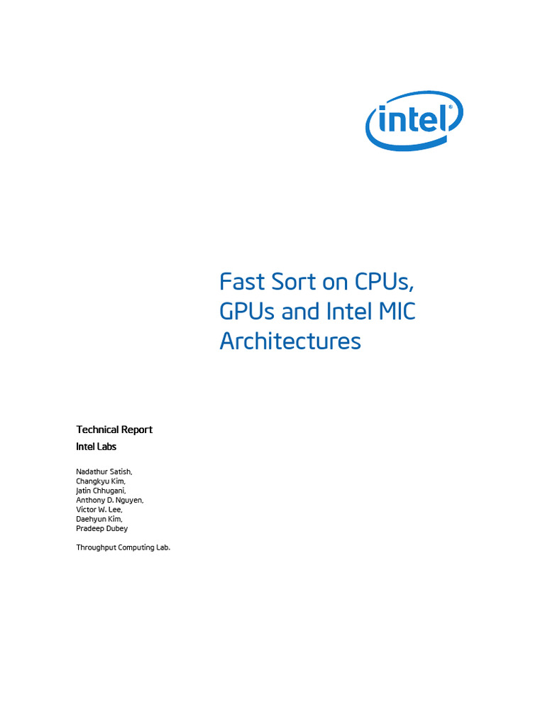 Fast Sort On CPUs, GPUs and Intel MIC Architectures - Technical Report - Intel Labs (Intel-Labs ...