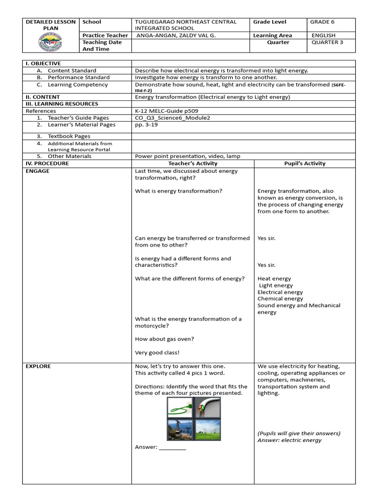 DLL Science 6 q3 | PDF | Electron | Light