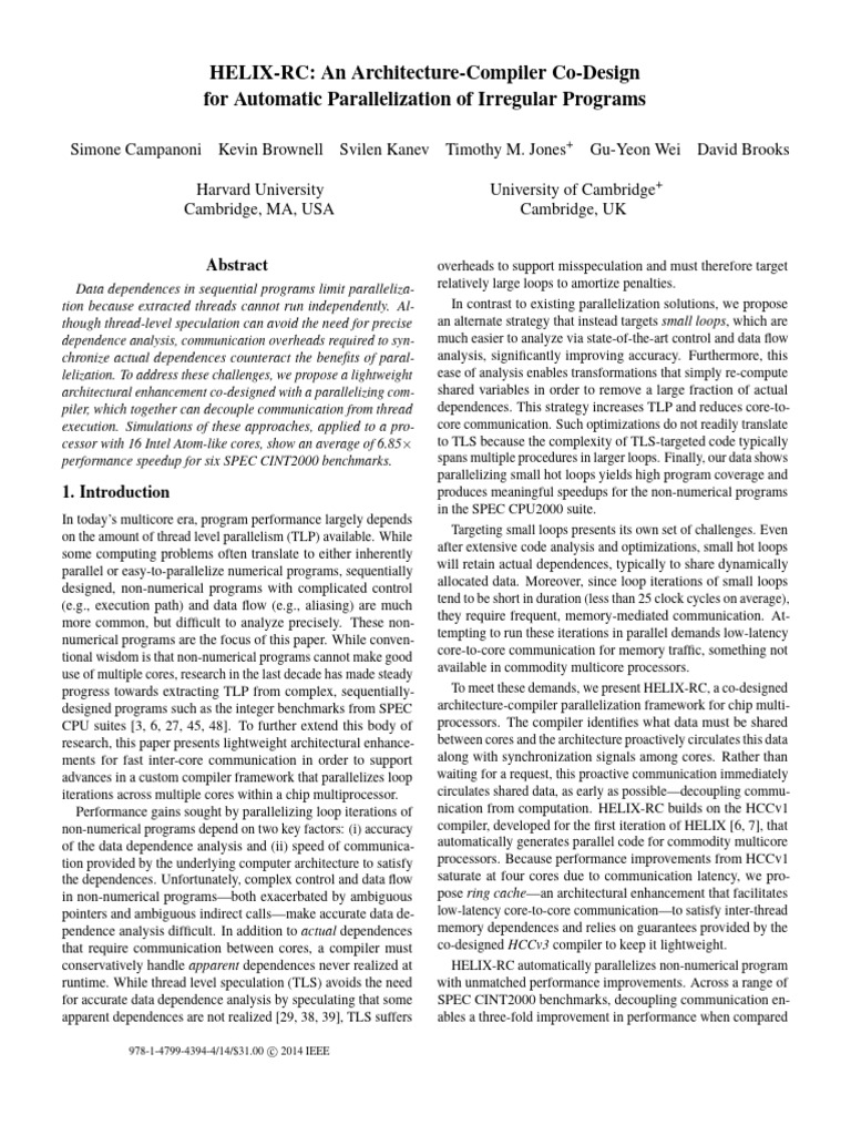 Helix Rc An Architecture Compiler Co Design For Automatic Parallelization Of Irregular