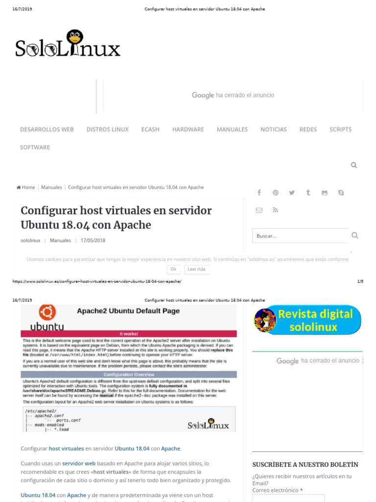Configurar Host Virtuales en Servidor Ubuntu 18.04 Con Apache | PDF | Servidor HTTP Apache | Red ...