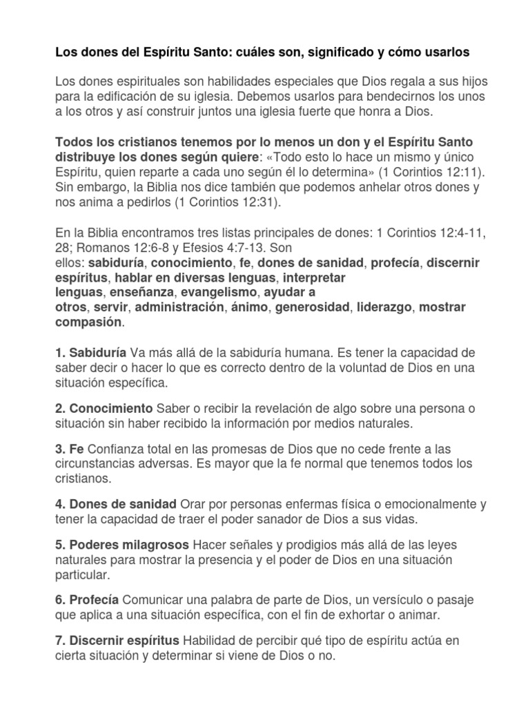 Los Dones Del Espíritu Santo | PDF | Dios | Amor