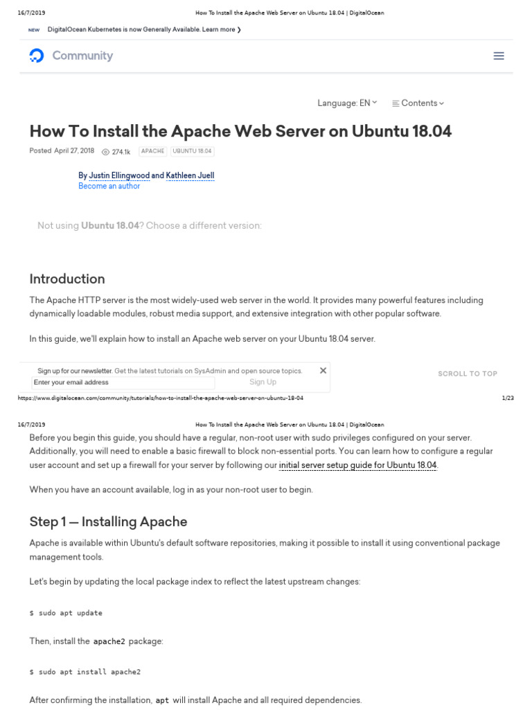 How To Install The Apache Web Server On Ubuntu 18.04 - DigitalOcean | PDF | World Wide Web ...