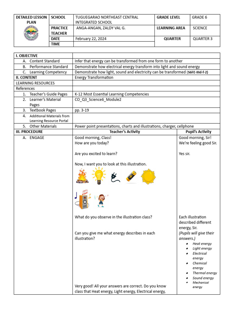 Energy Transformation DLP | PDF | Light | Chemistry