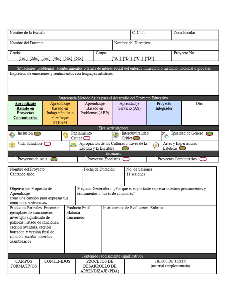 G2PAP7 PLANEACIÓN Cantando Ando | PDF | Canciones