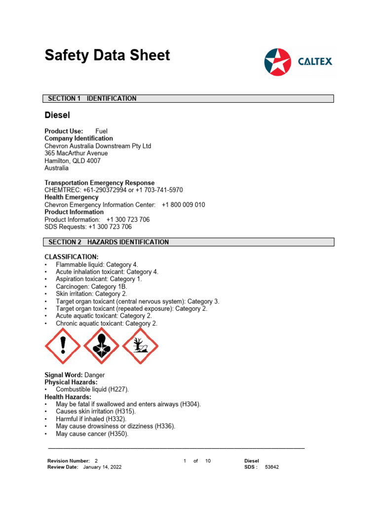 Caltex AU SafetyDataSheet Diesel | PDF | Personal Protective Equipment | Toxicity