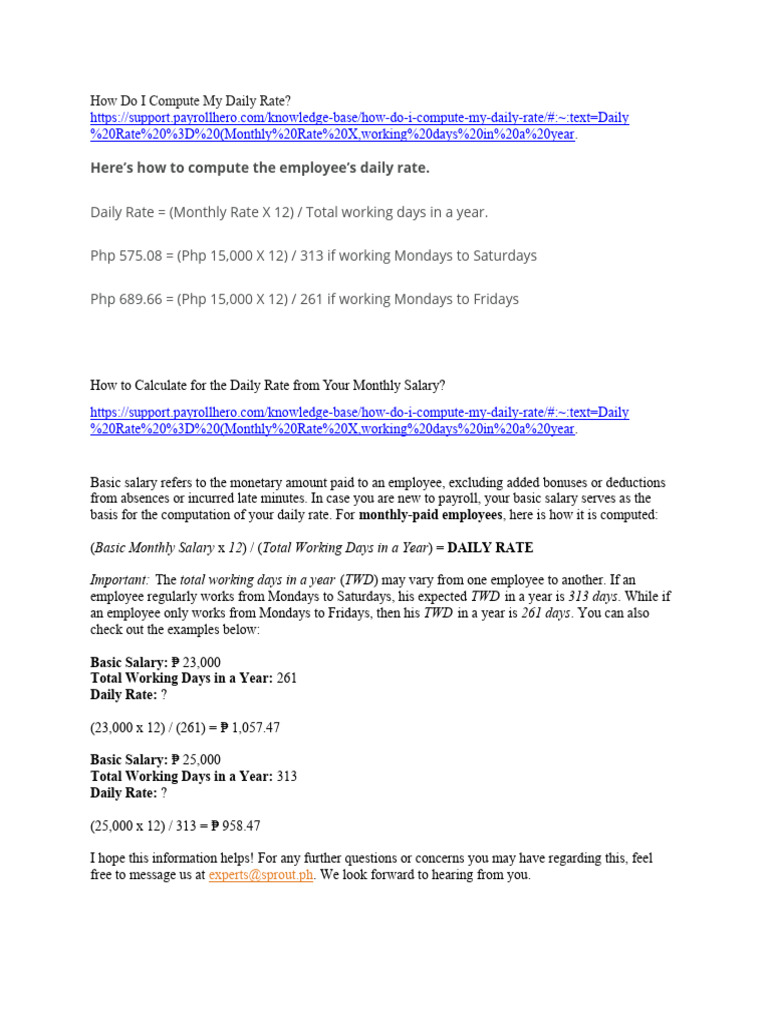 How Do I Compute My Daily Rate | PDF | Employment | Wage