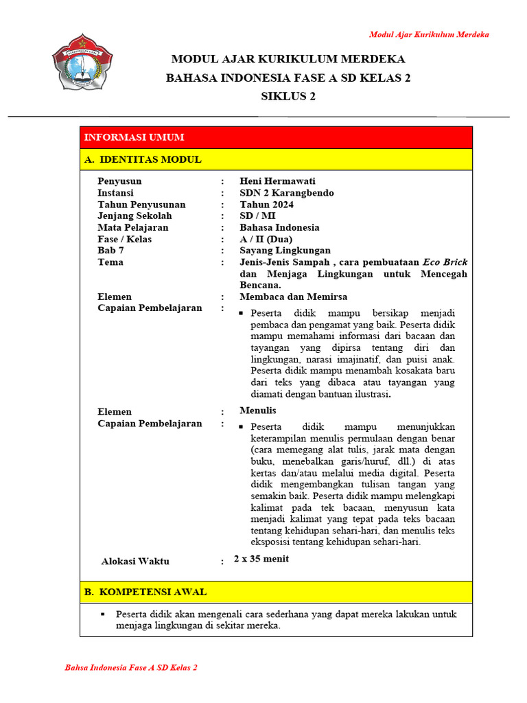 RPP Modul Ajar Kurikulum Merdeka PAUD | PDF
