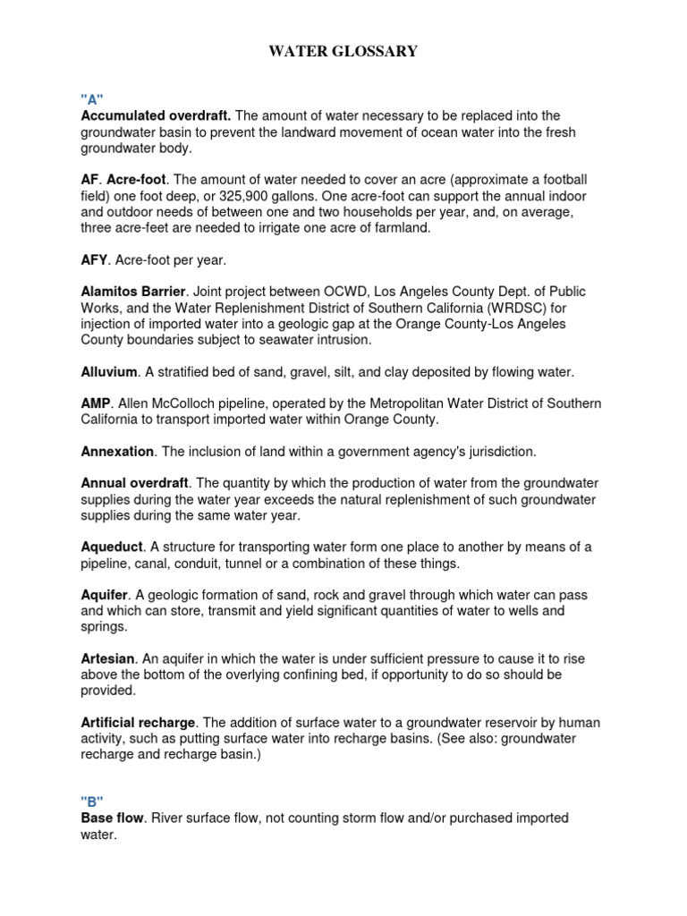 Water Glossary | Download Free PDF | Reclaimed Water | Groundwater