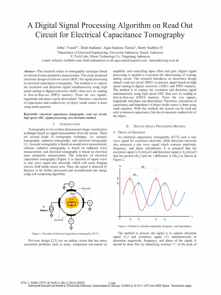 A Digital Signal Processing Algorithm On Read Out Circuit For Electrical Capacitance Tomography ...