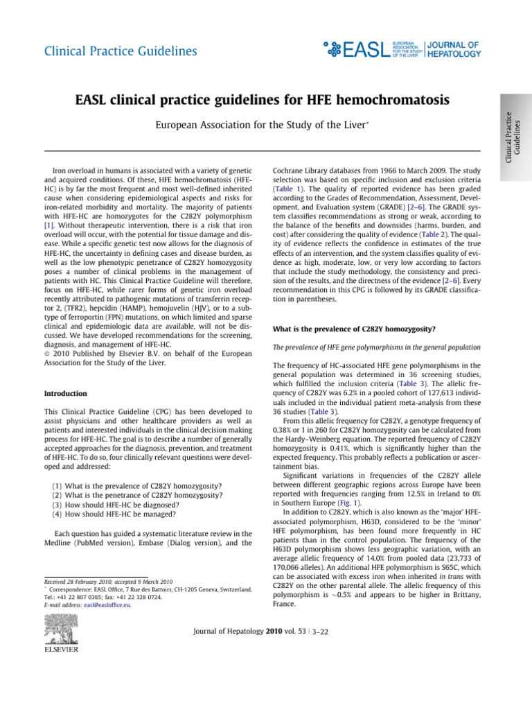 02 Management of HFE Hemochromatosis 2010 | PDF | Clinical Medicine ...