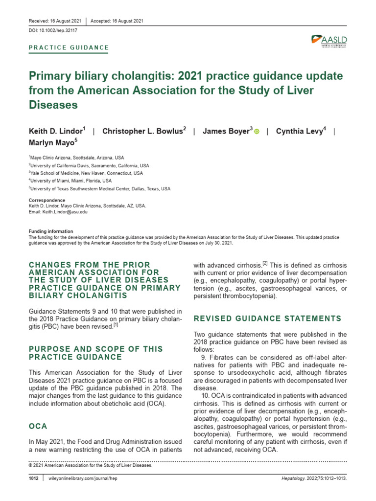 21b Primary Biliary Cholangitis - 2021 Practice Guidance Update | PDF | Cirrhosis | Digestive System