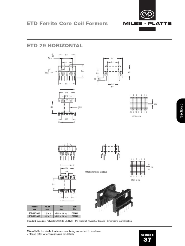 Etd Series Ferrite Core Coil Formers | Download Free PDF | Inductor ...
