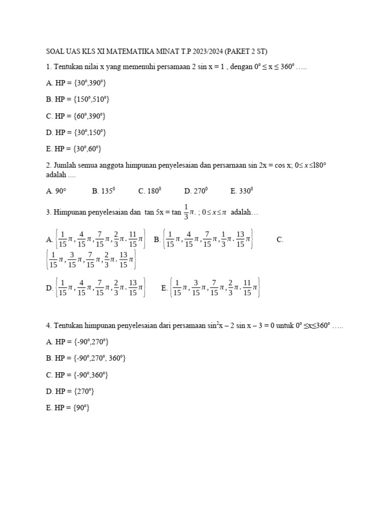 Soal Ulangan Mate Minat Xi | PDF
