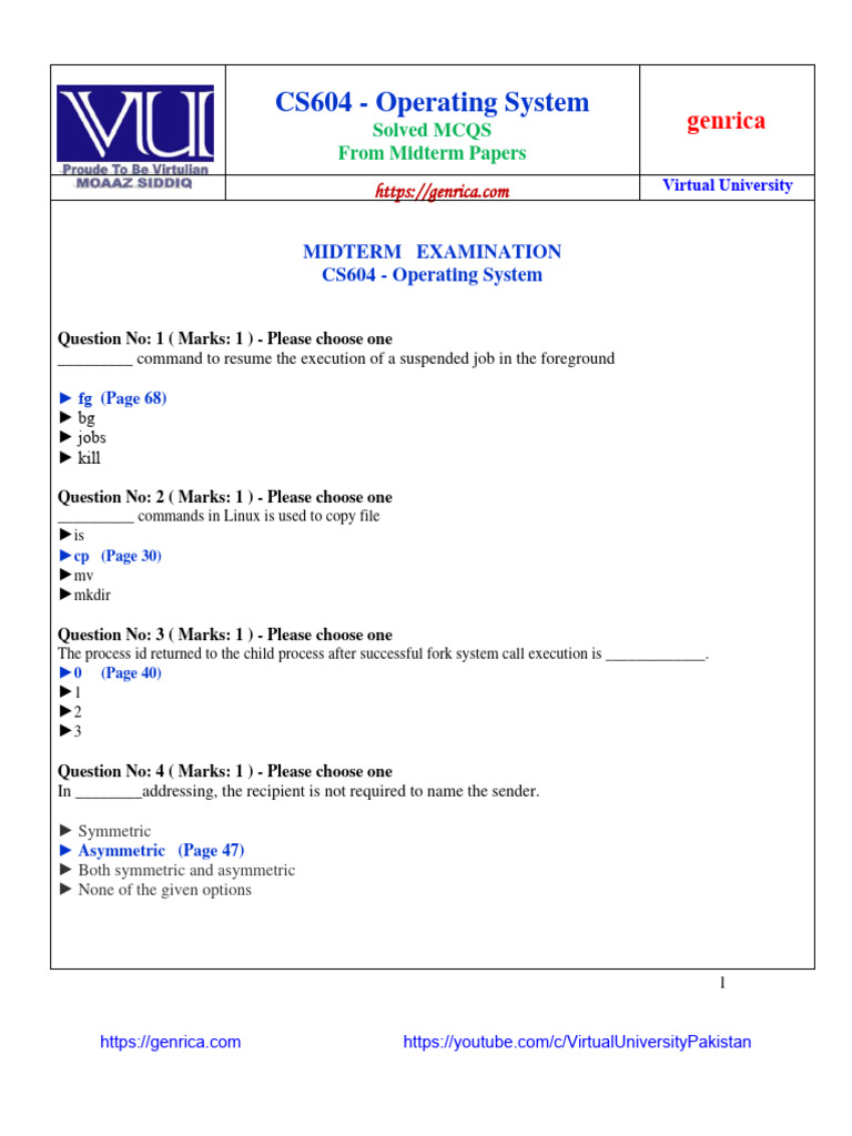 CS604 - Midterm Solved Mcqs With References by Moaaz | PDF | Scheduling (Computing) | Operating ...