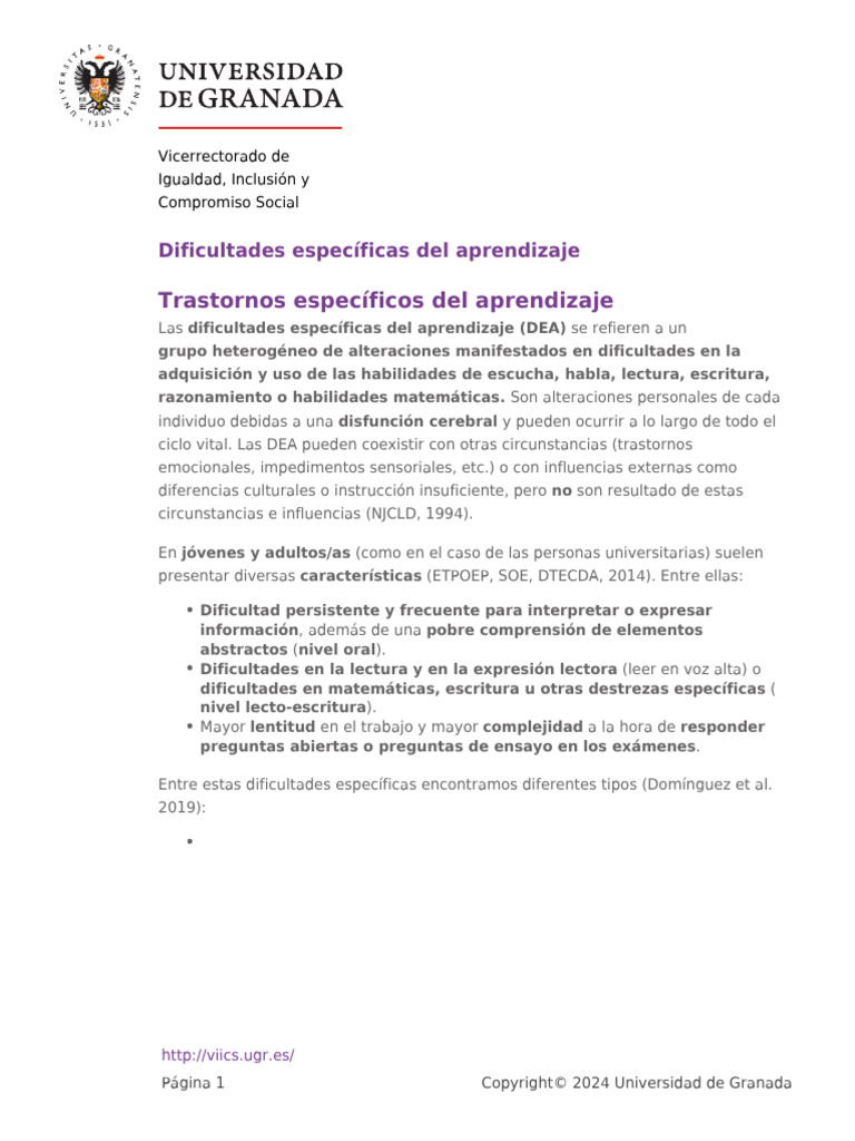 Dificultades Especificas Del Aprendizaje | Descargar gratis PDF | Dislexia | Aprendizaje