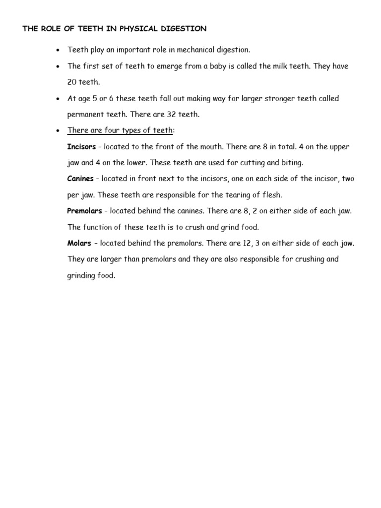 Integrated Science Digestion Teeth Function Etc. | PDF | Digestion ...