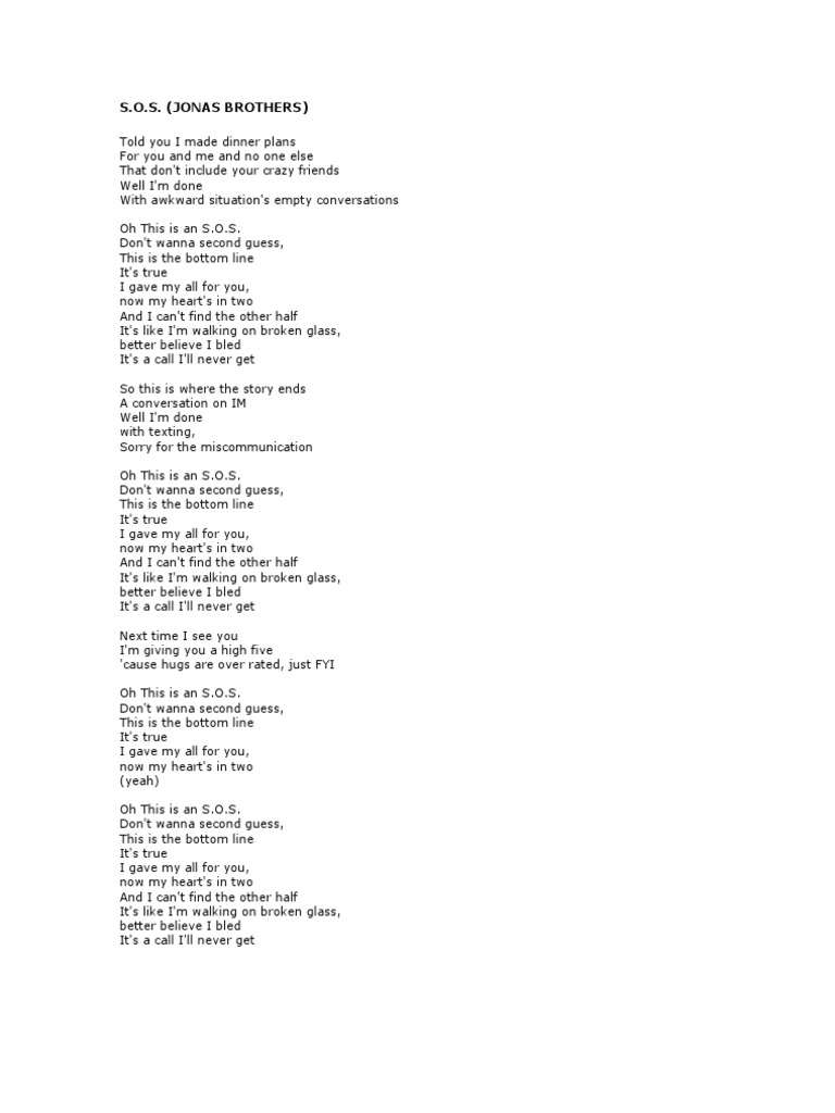 SOS - Jonas Brothers | PDF