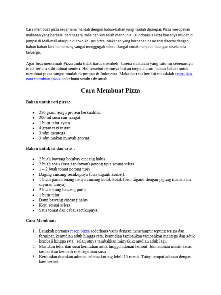 Cara Membuat Pizza Sederhana Mantab Dengan Bahan | PDF