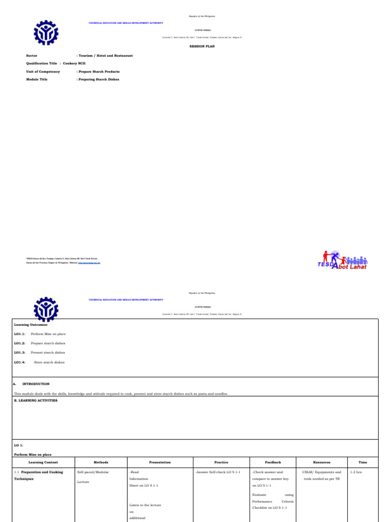 Revise Final Session-PlanSTARCH | PDF | Pasta | Information