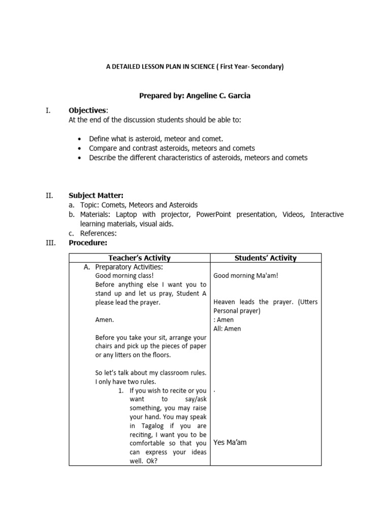 ASTRONOMY Detailed Lesson Plan | Download Free PDF | Meteoroid | Asteroid