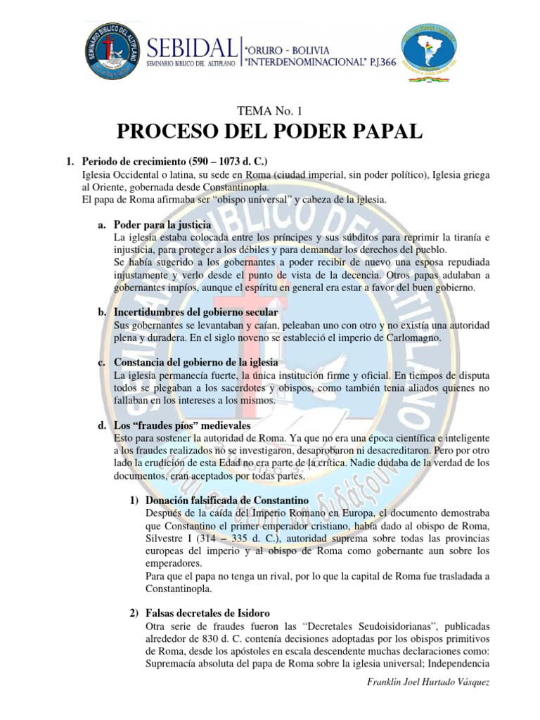 TEMA No. 1 - PROCESO DEL PODER PAPAL | PDF | Santo Imperio Romano | Papa