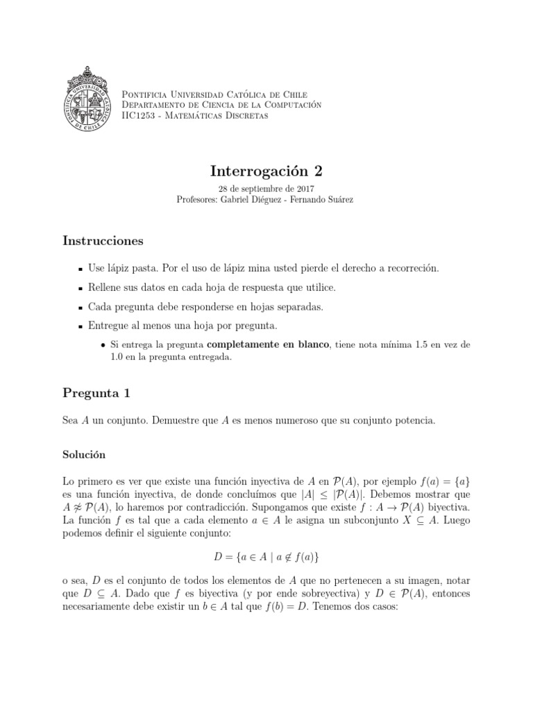 Interrogaci On2: Instrucciones | PDF | Función (Matemáticas) | Conjunto (Matemáticas)