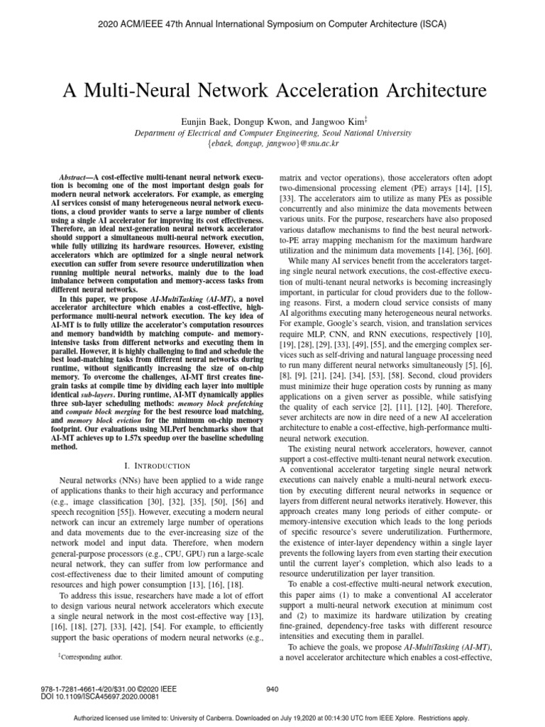 A Multi Neural Network Acceleration Architecture Pdf Artificial Neural Network Scheduling