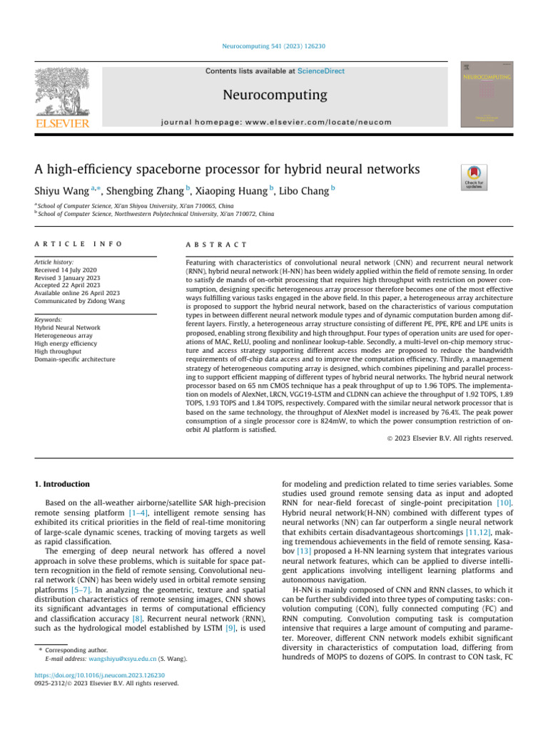 A High-Efficiency Spaceborne Processor For Hybrid Neural Networks | PDF | Artificial Neural ...