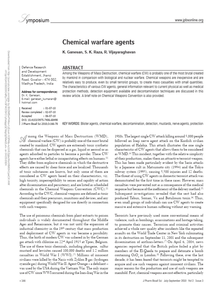 Chemical Warfare Agents.5 | PDF | Chemical Warfare | Nerve Agent