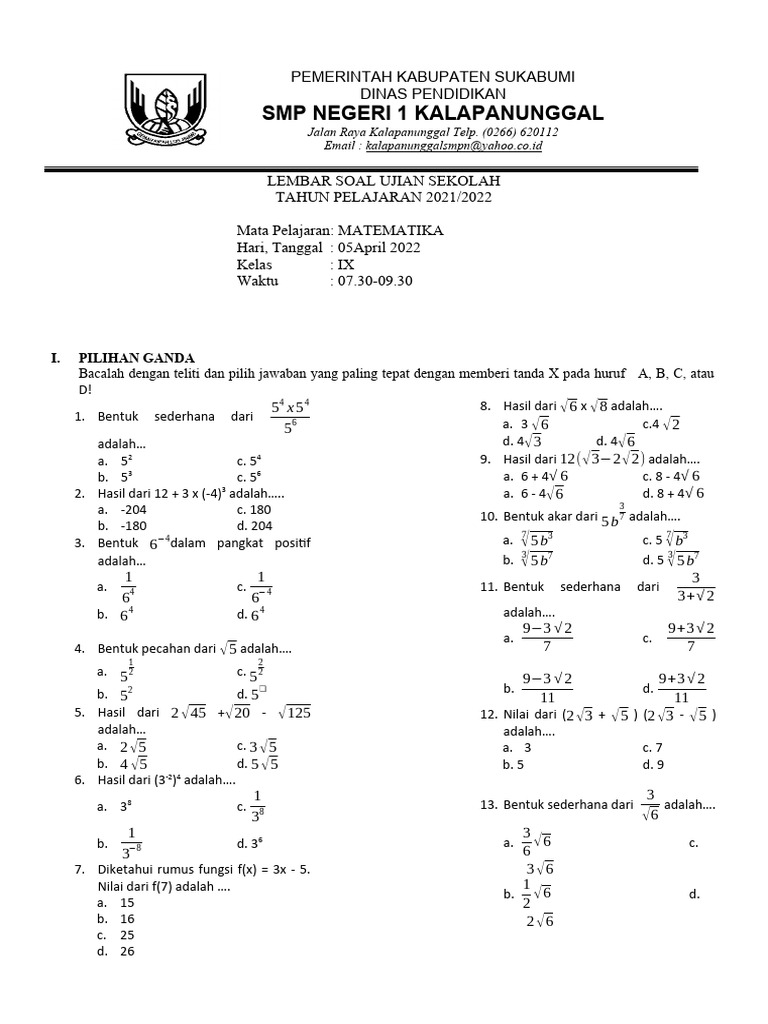 Soal Uas Mat 2022 | PDF