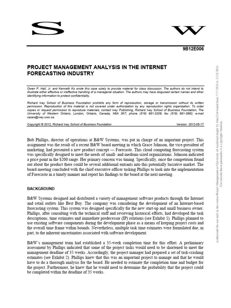 B&W Group Assignment Case Study | Download Free PDF | Forecasting | Copyright