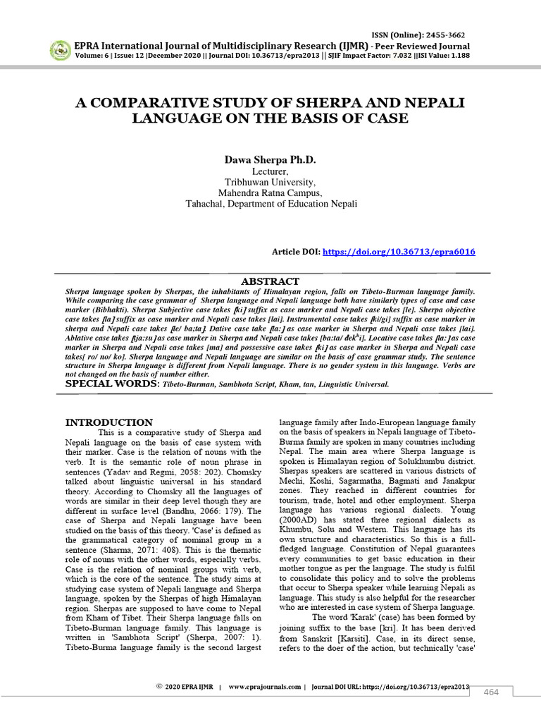 Comparative Case Study of Sherpa and Nepali | PDF | Verb | Word