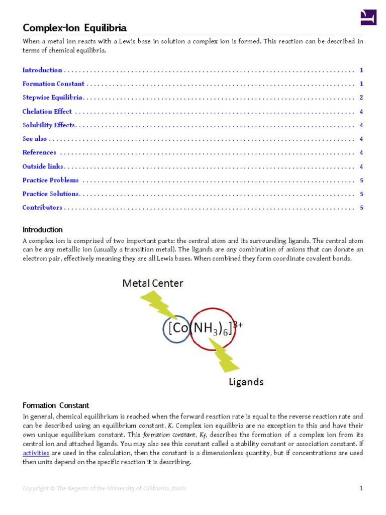 Complex Ion Equilibria | Download Free PDF | Chemical Equilibrium | Coordination Complex