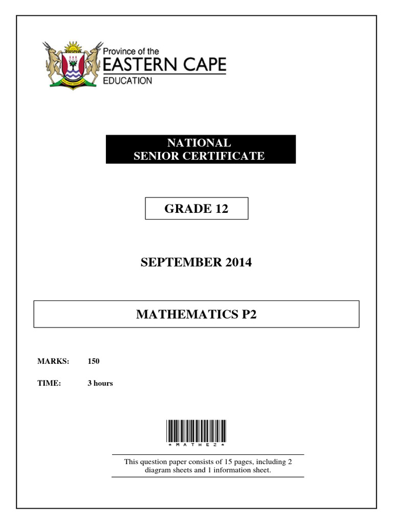 Math P2 QP GR12 Sept2014 Eng | PDF | Circle | Perpendicular
