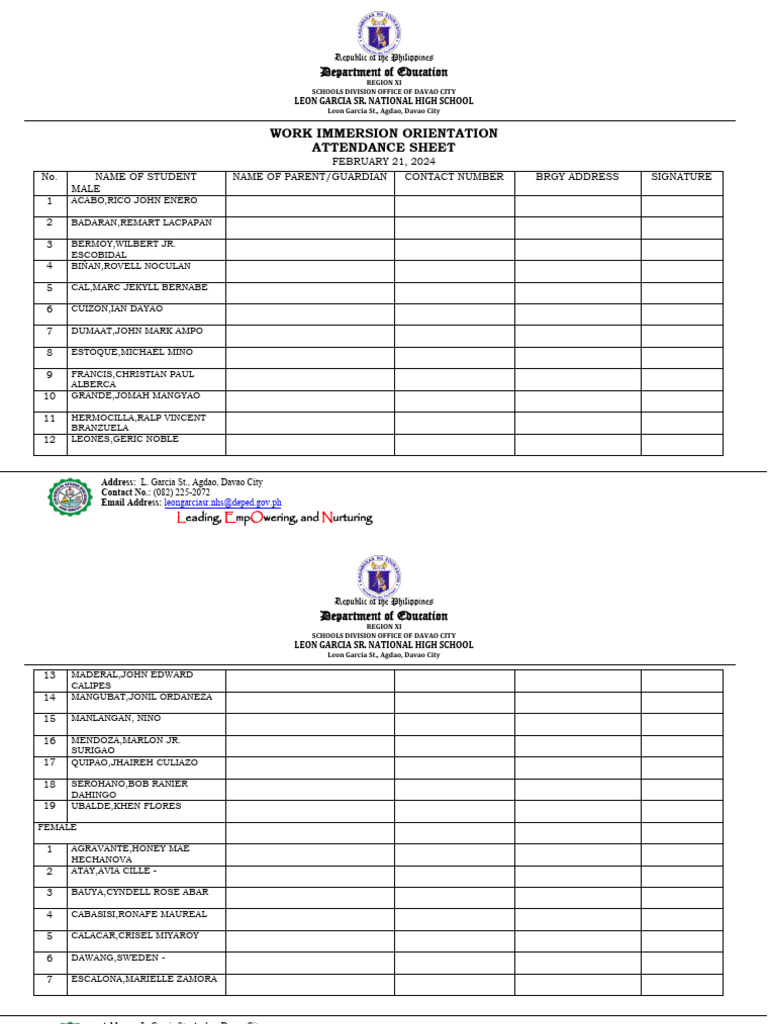 Work Immersion Attendance GAS | PDF