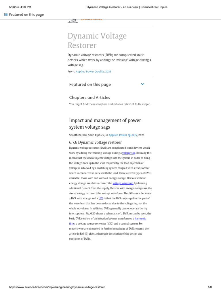 Dynamic Voltage Restorer - An Overview - ScienceDirect Topics ...