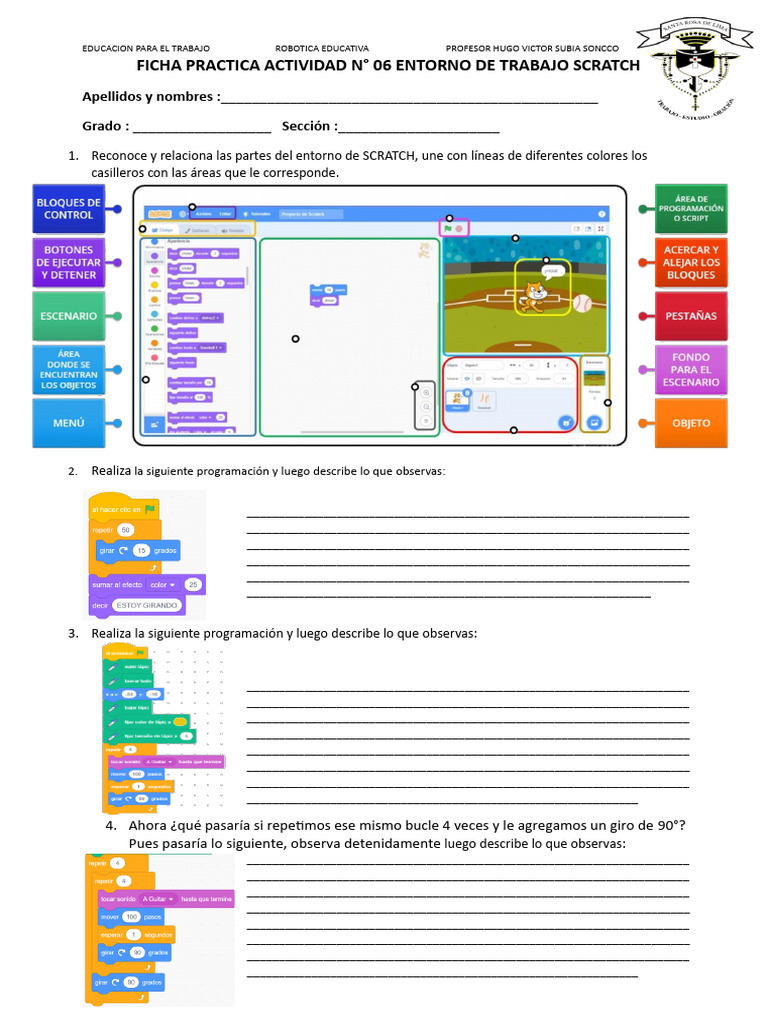 FICHA PRACTICA ACTIVIDAD N 06 Entorno de trabajo de Scratch EPT 1RO SECUNDARIA | PDF