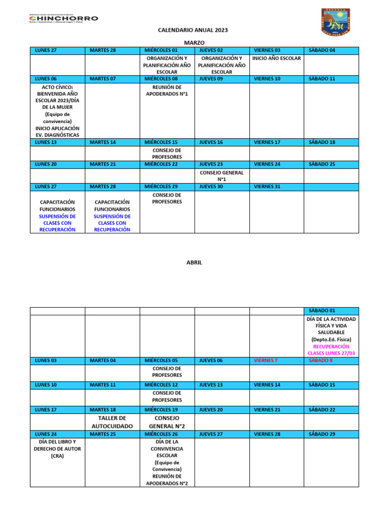 Calendario Anual 2023 JJSM | PDF | Escuelas