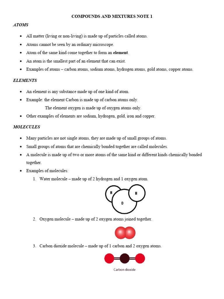 Compounds and Mixtures Note 1 | PDF | Science & Mathematics