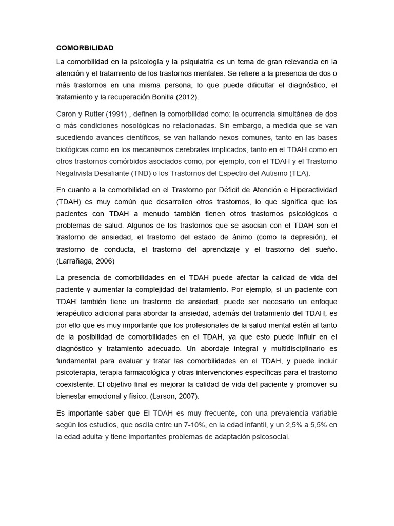 TDAH COMORBILIDAD y RECOMENDACIONES | PDF | Desorden hiperactivo y deficit de atencion ...