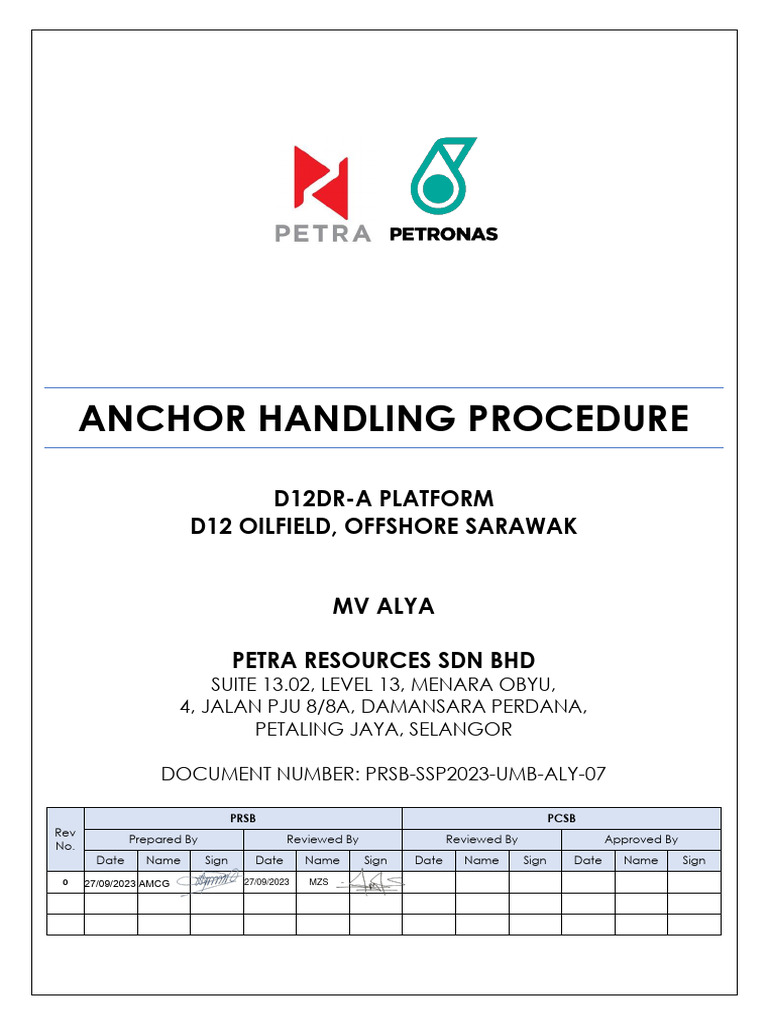 Alya 07 - 2023 Anchor Handling Procedure - D12dra - Signed | PDF | Anchor | Shipping
