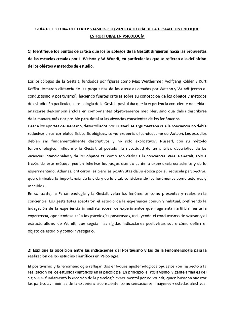 Guía de Lectura Del Texto - Stasiejko, H (2020) La Teoría de La Gestalt ...