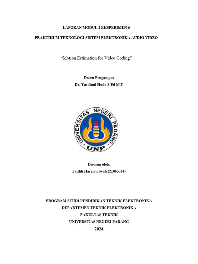 Tseav Modul 2 Ekperimen 5 Motion Estimation For Video Coding With Matlab Id Pdf Data