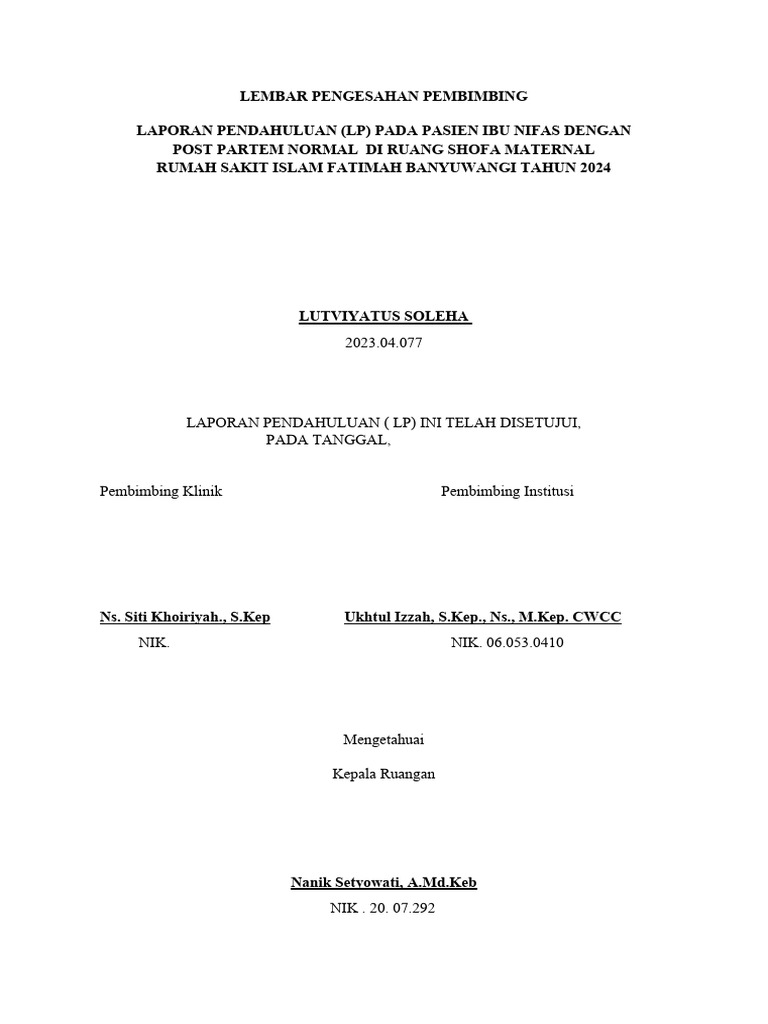 LBR PENGESAHAN R Shofa MATERNAL | PDF