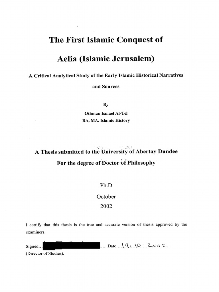 Al Tel 2002 The First Islamic Conquest Of Aelia Phd Pdf Umar