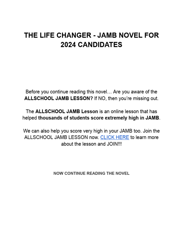 The Life Changer Free Download JAMB 2024 Novel Modified | PDF