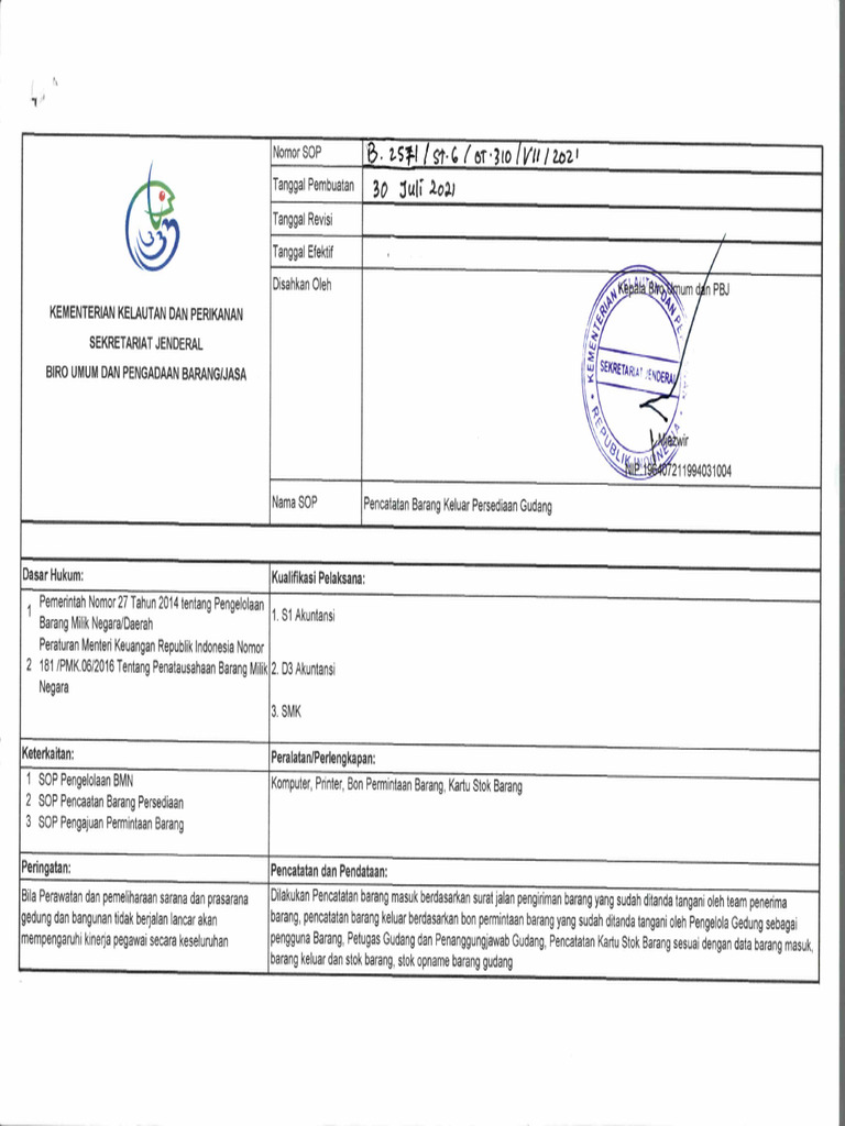 2571 - SOP Pencatatan Barang Keluar Persediaan Gudang | PDF