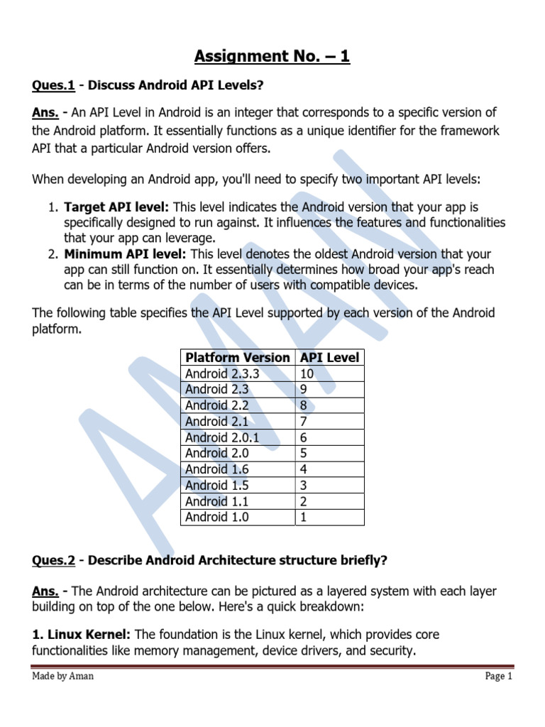 Android Assignment 1 | PDF | Android (Operating System) | Computing Platforms