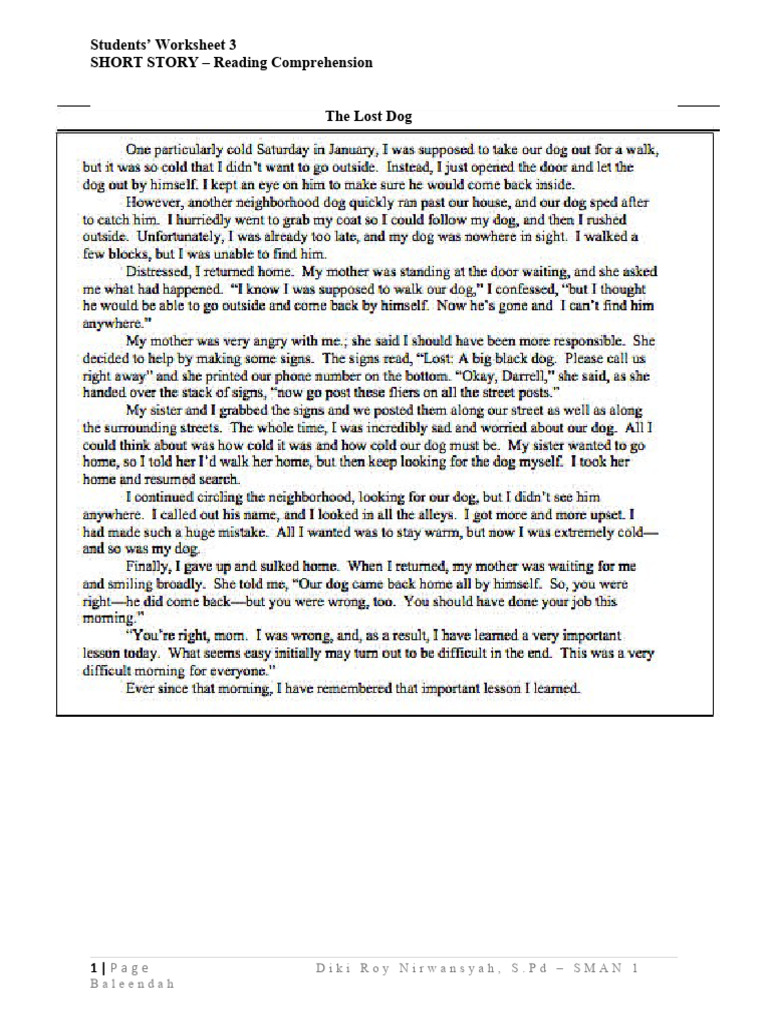 Short Story Worksheet 3 | PDF